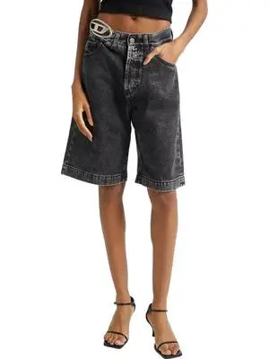 DIESEL® De-sire Oval D Cutout Denim Bermuda Shorts - Black/deni