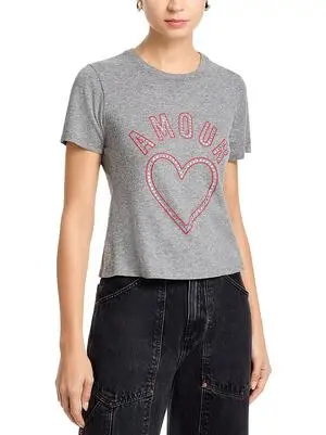 Cinq À Sept Crystal Amour Heart Shrunken Tee - Heather Grey/bisou
