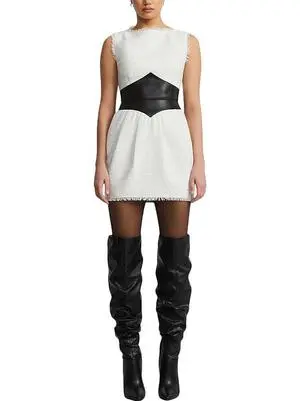 Bcbgmaxazria Leather Tweed Dress - Black/white