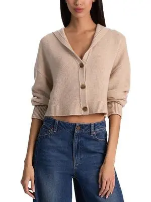 Alice + Olivia Corey Hooded Cashmere Cardigan Sweater - Oatmeal Heather