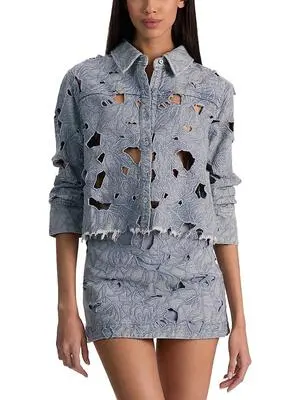 Alice + Olivia Finely Laser Cut Denim Shirt - Rockstblue