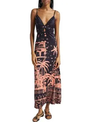 Johanna Ortiz Nuestra Tierra Landscape Print Jersey Dress - Black/peach