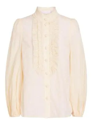 Zimmermann Ruffled Lace-trimmed Blouse - Cream