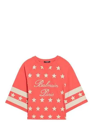 Balmain Printed Cotton-jersey T-shirt - Coral