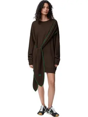 Loewe Scarf Dress In Wool - Brown Green