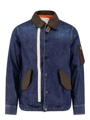 Sacai Denim Jacket With Nylon Inserts - Blue