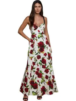 L'Agence Sutton Beaded Strap Gown - White/red Romantic Rose