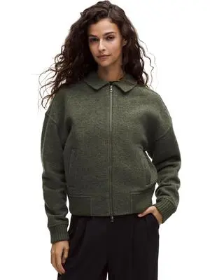 Lululemon Wool-blend Bomber Jacket - Heathered Olive Brown