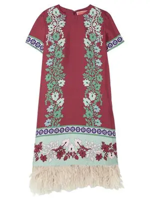 La DoubleJ Swing Feather-trimmed Mini Dress - Multi