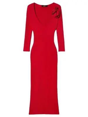 TWINSET Floral-appliqué Knitted Midi Dress - Red