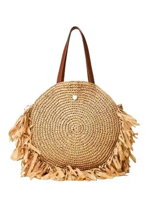 TWINSET Raffia Fringed Tote Bag - Neutrals