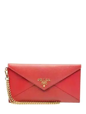 Prada Saffiano Envelope Chain Clutch - Red