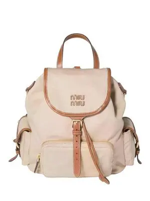 Miu Miu Flap-Pocket Strap Canvas Backpack Neutrals