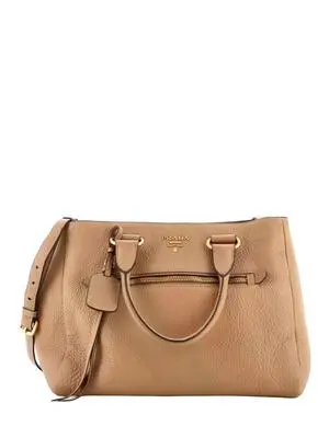 Prada Front Pocket Convertible Vitello Phenix Medium Shoulder Bag - Brown