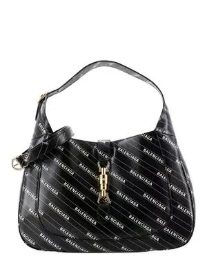 Gucci Gucci X Balenciaga The Hacker Project Jackie 1961 Printed Leather Medium Hobo Bag Black