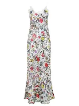 Roberto Cavalli Lace Floral Silk Maxi Dress - White