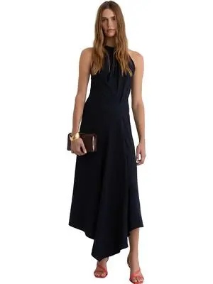 REISS Drape-detail Sleeveless Midi Dress - Navy