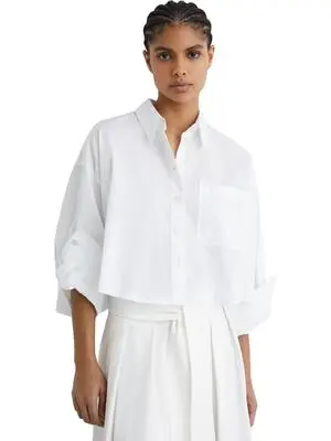 REISS Solenge Cropped Long-sleeve Shirt - White