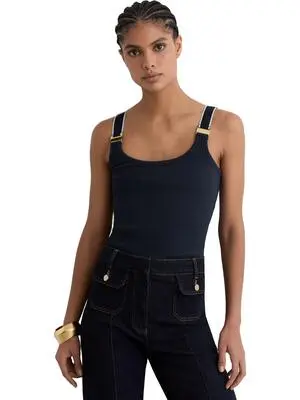 REISS Stretch-cotton Vest With Hardware Detail - Navy/white