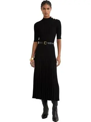 REISS Harriet Button-detail Knitted Midi Dress - Black