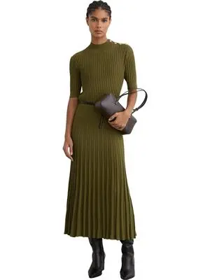 REISS Harriet Button-detailed Knitted Midi Dress - Green