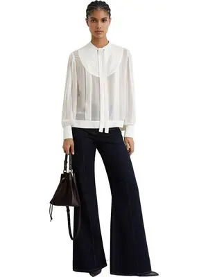 REISS Casey Georgette Beaded Blouse - Ivory