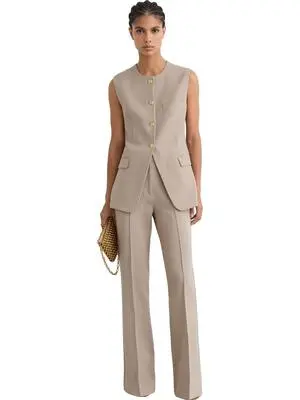 REISS Gabi Button-through Longline Waistcoat - Stone Neutral