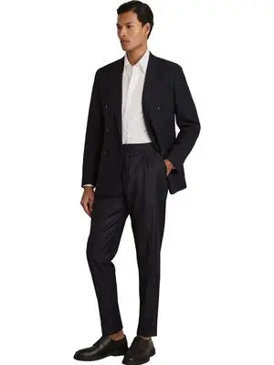 REISS Cantwell Stretch-cotton Tapered Trousers - Navy