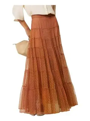 TWINSET Tiered Tulle Maxi Skirt - Brown
