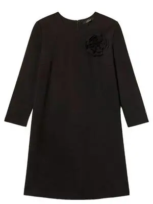 TWINSET Milano Stitch Mini Dress With Removable Flower Brooch - Black