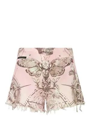 Philipp Plein Butterfly Tattoo Frayed Shorts - Pink