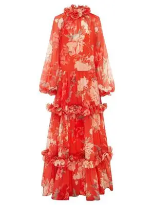 LEO LIN Angela Ruffled Floral Maxi Dress - Orange