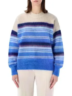 MARANT ETOILE Striped Round Neck Long Sleeve Sweater - Blue
