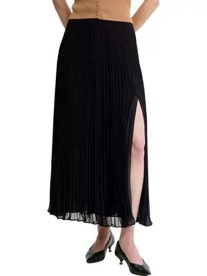 Luisa Spagnoli Pleated Maxi Skirt With Side Slit - Black
