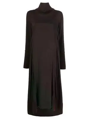 Kristensen Du Nord Draped Long-sleeve Midi Dress - Brown