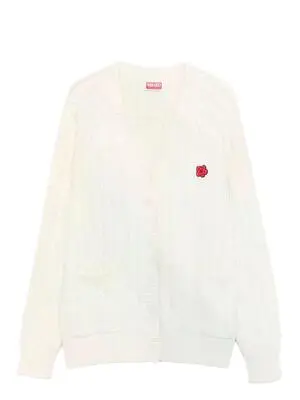 Kenzo V-neck Flower-embroidered Cardigan - Neutrals
