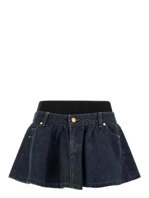 7 For All Mankind Banded Contrast-stitching Mini Skirt - Blue