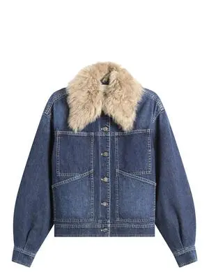 Closed Denim Jacket With Detachable Shearling Collar - Dark Blue