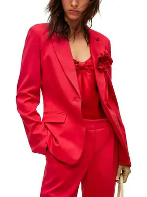 TWINSET Milano Stitch Blazer With Removable Floral Brooch - Red
