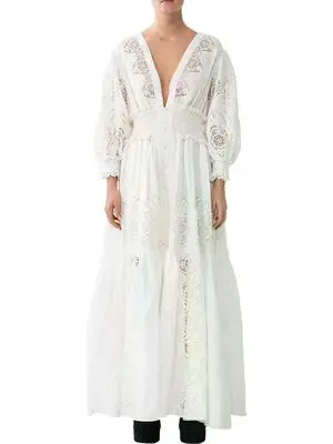 Camilla Shirred Lace Maxi Dress - White
