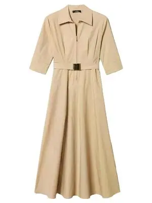 TWINSET Belted Poplin Midi Dress - Neutrals