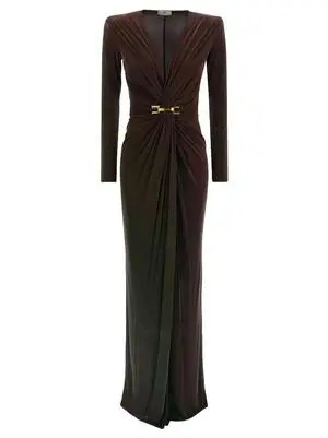 Elisabetta Franchi Draping Maxi Dress - Brown