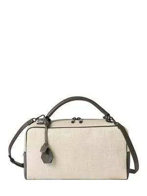 Brunello Cucinelli Explorer Boston Bag In Techno Raffia And Leather - Neutrals