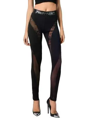 Philipp Plein Rhinestones Lace Leggings - Black