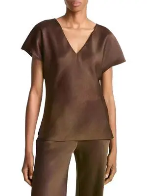Vince Cap-sleeve V-neck Blouse - Brown