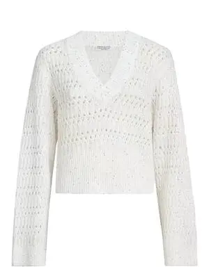 Brunello Cucinelli V-neck Long Sleeve Sweater - White