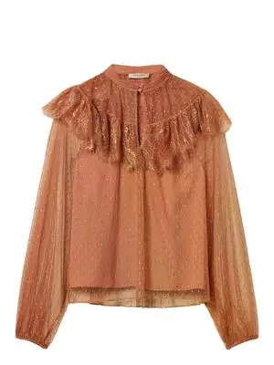 TWINSET Plumetis Tulle Blouse - Brown