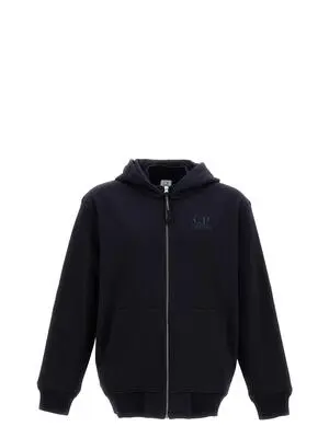 C.P. COMPANY Full-zip Brushed Cotton Hoodie - Blue