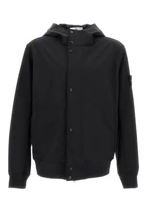 Stone Island Soft Shell Hooded Jacket - Black
