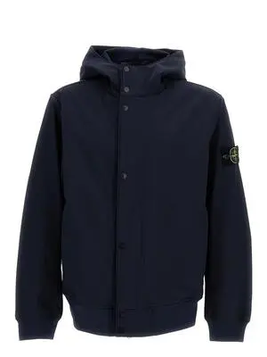 Stone Island Soft Shell Hooded Jacket - Blue
